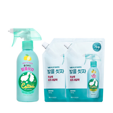 온더바디 코튼풋 발을씻자 풋샴푸 레몬 385ml 1개 + 리필 500ml 2개 | 톡딜