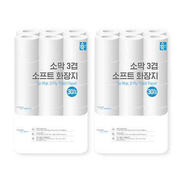 소막 3겹 천연펄프 화장지 27m x 30롤 2팩 총 60롤 무형광 두루마리 휴지 | 톡딜