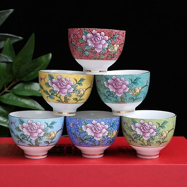 [신속상품] 사케잔 작약 80ml 6p세트 찻잔 다기 플라워 복고 트랜디 꽃 차잔 차컵 티타임 | 톡딜